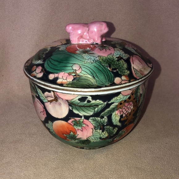 Vintage | Other | Vintage Textured Hand Painted Jar With A Lid Fruit ...